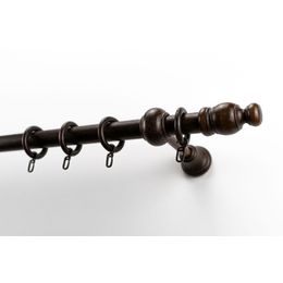 Gardinenstange Garesa, L:130cm &Oslash;:28mm, braun, Holzwerkstoff, Gardinenstangen, "NOVA", Vorhanggarnitur Holz, verl&auml;ngerbar, Wandmont.,mit Ringe/2 Lauf