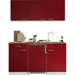 Pantryk&uuml;che respekta, B:150cm H:200cm T:60cm, rot, Komplettk&uuml;chen-Sets, "Luis, mit Duo Kochfeld, wahlweise mit Mikrowelle, Korpus Wei&szlig;", Breite 150