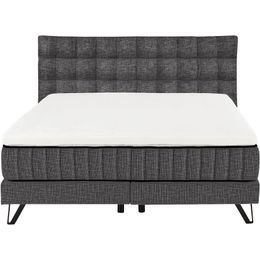Boxspringbett, B:202cm L:212cm, grau, SET ONE BY Musterring, 100% Polyester, Jugendzimmer, Komplettbetten, "Baldwin", mit Duo-Matratze, Kopfteil mit