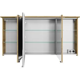 Badezimmerspiegelschrank SAPHIR, B:142cm H:71,9cm T:26,5cm, braun, Spanplatte, Schr&auml;nke, "Serie 4010 Badezimmer-Spiegelschrank inkl. LED-Beleuchtung