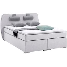 Boxspringbett, grau, ATLANTIC HOME COLLECTION, Kopfteil, untere Box, Obermatratze und Topper sind mit pflegeleichtem Strukturstoff (65% Polypropelen,
