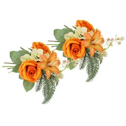 Kunstblume I.GE.A., B:18cm H:35cm L:17cm, orange, Polyester, Kunstpflanzen, "Kunstblumen-Strau&szlig; Rosen Lilien Hortensie", Blumenstrau&szlig; Bouquet Blume
