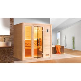 Weka Sauna "Massivholzsauna BERGEN 2", Saunaofen, externe Steuerung, 7,5 kW, beige, Saunen, Blockbohlen, Fensterelement, moderne Ganzglast&uuml;r