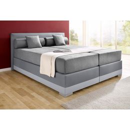 Boxspringbett Maintal, B:187cm L:210cm, grau, Bezug Kopteil und seitliche Unterbox wahlweise Microvelours aus 100% Polyester oder Kunstleder;DIe