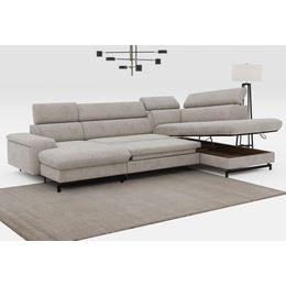 Wohnlandschaft COTTA, B:328cm H:97cm T:215cm, grau, Sofas, "Emma U-Form", mit Kopfteilverstellung, wahlweise mit Bettfunktion & Bettkasten