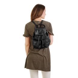 CLUTY Damen Cityrucksack, schwarz, Leder, Rindsleder, Retro, Rucks&auml;cke, echt Leder, Made in Italy