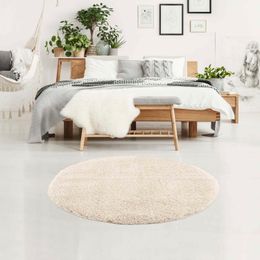 Hochflor-Teppich Carpet City, H:30mm &Oslash;:80cm, beige, Kunstfaser, Teppiche, "Pulpy 100", besonders weich, mit Fransen, Uni Farben
