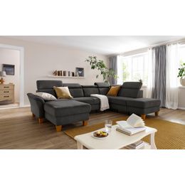 Wohnlandschaft Home Affaire, B:322cm H:84cm T:217cm, braun, 100% Polyester, Sofas, "Conville U-Form", Kopfteilverstellung wahlweise mit Bettfunktion