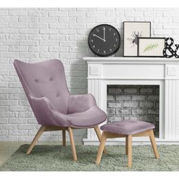 Sessel Home Affaire, B:71cm H:96cm T:86cm, rosa, 100% Polyester, Wohnzimmer, Sessel, "Nicko", wahlweise mit und ohne Hocker
