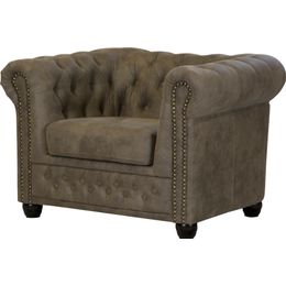 Chesterfield-Sessel Home Affaire, B:94cm H:72cm T:86cm, grau, Luxus-Microfaser Lederoptik (100% Polyester), Sessel, "Rysum Sessel", passend zur Serie