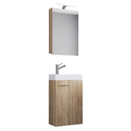 Waschbeckenunterschrank Vcm, B:41cm H:130cm T:22cmsonoma, eiche (s&auml;gerau), Obermaterial: 100% Holz Wood., Schr&auml;nke, "Vcm 3-tlg Set Waschplatz f&uuml;r