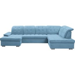 Wohnlandschaft WERK2, B:332cm H:105cm T:217cm, blau, 95% Polyester, 5% Nylon, Sofas, "Kordula-New Multifunktion Couch, Breite 332cm, U-Form", Sofa in