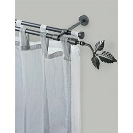 Gardinenstange Garesa, L:170cm &Oslash;:16mm, grau, Metall, Gardinenstangen, "SHEET", Vorhanggarnitur, verl&auml;ngerbar, Knopf mit Bl&auml;tter, ohne Ringe