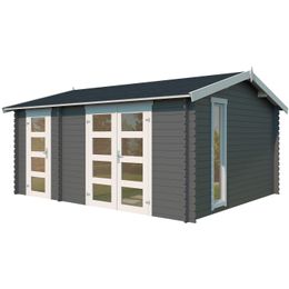 Gartenhaus Lasita Maja, grau, Holzwerkstoff, Gartenh&auml;user, "Carroz 2", Blockbohlenhaus 28mm 2-Raum, Fundamentma&szlig; 4560x3600, Carbongrau