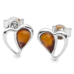 OSTSEE-SCHMUCK Damen Paar Ohrstecker "- Herz - Silber 925/000 - Bernstein", Silber 925 (Sterlingsilber), silber, Silber 925 (Sterlingsilber), Ohrringe