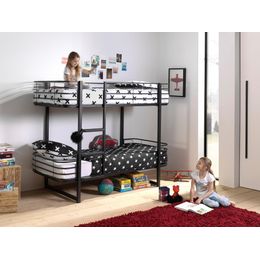 Etagenbett Vipack, B:99cm H:166cm L:205cm, schwarz, Kinderzimmer, Etagenbetten, "Oscar, Metallbett mit 2 Liegefl&auml;chen 90/200, stabil und standfest",