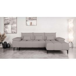 Ecksofa Home Affaire, B:277cm H:91cm T:141cm, grau, 100% Polyester, Wohnzimmer, Sofas, "DROMARA Schlafsofa mit Bettkasten, Maße: B/T/H 277/141/91