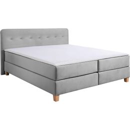 Boxspringbett Home Affaire, B:173cm L:207cm, grau, Struktur fein (100% Polyester);Samtstoff (100% Polyester), Komplettbetten, "Fargo", inkl. Topper,