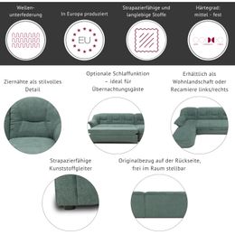 Ecksofa DOMO collection, B:240cm H:83cm T:190cm, grau, Microfaser PRIMABELLE (100% Polyester) / Struktur (90% Polyester; 10%