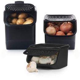Tupperware Aufbewahrungssystem "Tupperware, PotatoSmart 8,3 l + OnionSmart 5,5 l + GarlicSmart 2,3 l", schwarz, Lebensmittelaufbewahrungsbehälter,