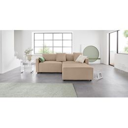 Ecksofa Home Affaire, B:220cm H:89cm T:180cm, beige, Struktur fein (100% Polyester);Samtoptik (100% Polyester), Wohnzimmer, Sofas, "Marva 3tlg.