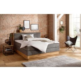 Boxspringbett Home Affaire, B:204cm L:222cm, grau, Microfaser (100% Polyester), Komplettbetten, "Cavan", Eiche, inkl. Bettkasten & Topper,