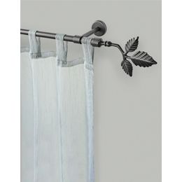 Gardinenstange Garesa, L:100cm &Oslash;:16mm, grau, Metall, Gardinenstangen, "SHEET", Vorhanggarnitur, verl&auml;ngerbar, Knopf mit Bl&auml;tter, ohne Ringe