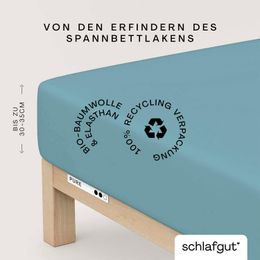 Spannbettlaken Schlafgut, blau, Jersey, Obermaterial: 95% Baumwolle, 5% Elasthan, Bettlaken, "PURE Bio-Baumwolle mit Elasthan, dehnbar blickdicht,