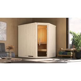 Weka Sauna "Element-Ecksauna VARBERG 1", Bio-Ofen, externe Steuerung, 4,5 kW, wei&szlig;, Saunen, vorgefertigte Elemente, moderne Ganzglast&uuml;r