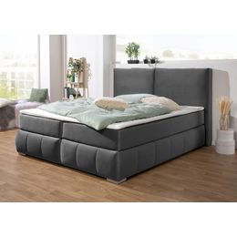 Boxspringbett Home Affaire, B:210cm L:233cm, grau, Struktur fein (100% Polyester), Komplettbetten, "Wehma", inkl. Topper in 3 verschiedenen