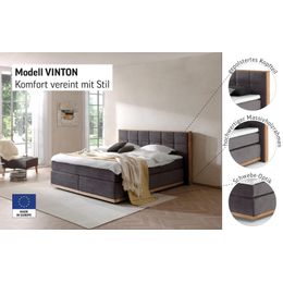 Boxspringbett Places of Style, B:180cm L:213cm, beige, Polyester, Komplettbetten, "Vinton", aus massiver Eiche, verschiedene Härtegrade (auch H4)