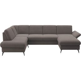 Wohnlandschaft Home Affaire, B:314cm H:93cm T:195cm, grau, 100% Polyester, Sofas, "Rochelle", wahlweise mit Bettfunktion, Bettkasten und