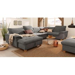 Wohnlandschaft Home Affaire, B:352cm H:81cm T:214cm, grau, Feinstruktur weich (100% Polyester);Luxus-Microfaser Lederoptik (100%