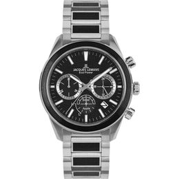 Jacques Lemans Herren Chronograph "Eco Power Solar Apple", schwarz, Armbanduhren, Chronograph, Armbanduhr, Herren, Datum, bis 10 bar wasserd.
