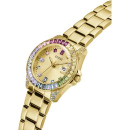 Guess Damen Quarzuhr "OPALINE", gold, Armbanduhren, Armbanduhr, Damenuhr, Datum, Edelstahlarmband, farbige Kristallsteine