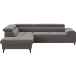 Ecksofa COTTA, B:260cm T:106cm, grau, Wohnzimmer, Sofas, "Aura L-Form, B: 260 cm", mit Bettfunktion, Bettkasten & Kopfteilverstellung
