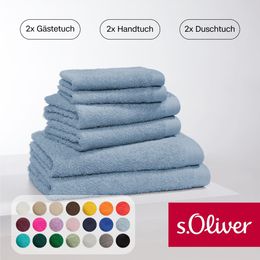 Handtuch Set s.Oliver, blau, Walkfrottier, Obermaterial: 100% Baumwolle, Handtuch-Sets, "s.Oliver, Premium Qualit&auml;t, 600 gr/m&sup2;", 2 G&auml;stet&uuml;cher 30x50,