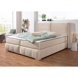 Boxspringbett Home Affaire, B:210cm L:233cm, beige, Struktur fein (100% Polyester), Komplettbetten, "Wehma", inkl. Topper in 3 verschiedenen