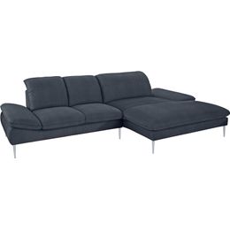 Ecksofa W.Schillig, B:310cm H:87cm T:185cm, blau, Chenille-Flachgewebe R66 (85% Polyester, 15% Nylon);Longlife Xtra-Leder Z59: Glattleder mit