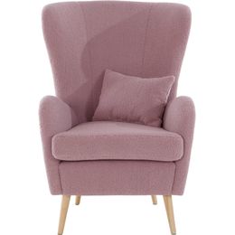 Sessel Home Affaire, B:76cm H:109cm T:85cm, rosa, Struktur Hahnentritt (67% Polypropylen, 33% Polyester);Samtoptik (100% Polyester);Fellimitat (100%