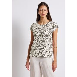 Street One Damen Print-Shirt, braun, Gr. 38, animal-print, Web, 50% Modal, 50% Baumwolle, Shirts, aus Baumwolle mit Stretchante