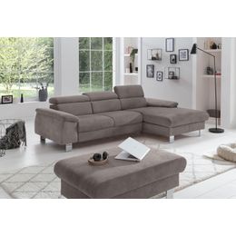 Ecksofa COTTA, B:244cm H:72cm T:166cm, grau, Microfaser PRIMABELLE (100% Polyester);Kunstleder SOFTLUX(100%Polyurethan);Feinstruktur (100%