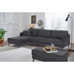 Ecksofa, B:274cm H:85cm T:178cm, schwarz, CREATION BY ROLF BENZ, Chenille COCO (72% Polyester 15% Baumwolle 13% Polyacryl);Leder OSKAR, Wohnzimmer,