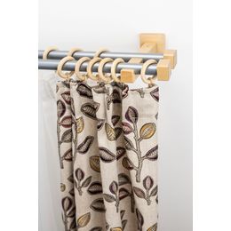 Gardinenstange Garesa, L:170cm &Oslash;:20mm, beige, Holzwerkstoff, Metall, Gardinenstangen, "CUBUS", Vorhanggarnitur, verl&auml;ngerbar, Endkappe, mit Ringe