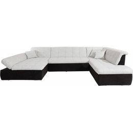 Wohnlandschaft DOMO collection, B:353cm H:80cm T:95cm, silber, Microfaser PRIMABELLE / Struktur (90% Polyester/ 10% Polyacryl);Kunstleder SOFTLUX /