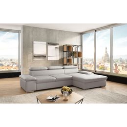 Sit & More Ecksofa SIT & MORE, B:286cm H:73cm T:174cm, grau, NaturLEDER, Wohnzimmer, Sofas, "Valantine L-Form, B: 286 cm", mit Arm- & Kopfteilverstellung,