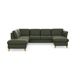 Wohnlandschaft Home Affaire, B:307cm H:86cm T:213cm, gr&uuml;n, 95% Polyester, 5% Polyamid, Sofas, "Trelleborg U-Form", wahlweise mit Bettfunktion und