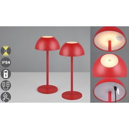 LED Außen-Tischleuchte my home, H:30cm Ø:13,5cm, rot, Leuchten, "Abbey Tischleuchte 2er-Set", 2er Set Outdoor Akku Tischlampe Pilzdesign USB-C 4-fach
