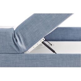 Boxspringbett Hapo, blau, Kopfteil, seitliche Unterbox und Obermatratze sind mit pflegeleichtem Feinstrukturstoff in Leinenoptik (100% Polyester)