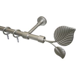 Gardinenstange Garesa, L:350cm &Oslash;:20mm, silber, Kunststoff, Metall, Gardinenstangen, "BLATT", Vorhanggarnitur, Kunststoff, verl&auml;ngerbar, mit Ringe